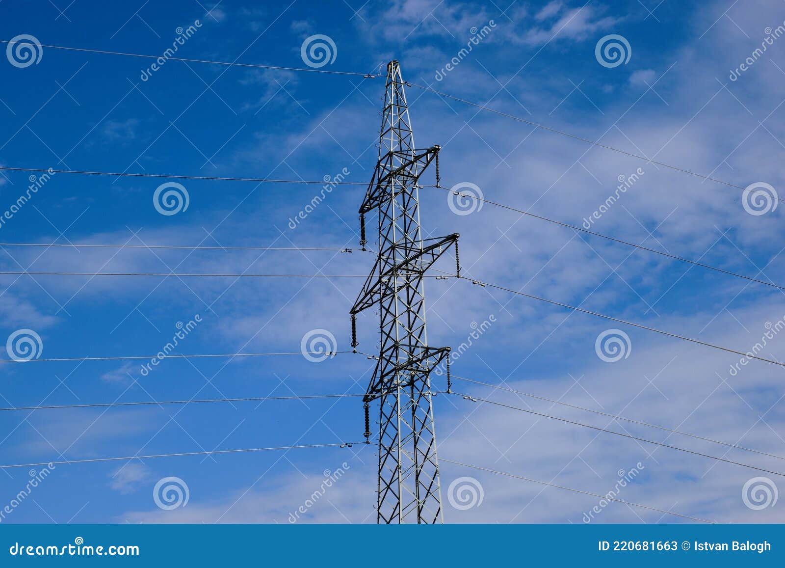 Tall Steel Electrical or Hydro Tower in Low Angle Perspeective. Blue ...