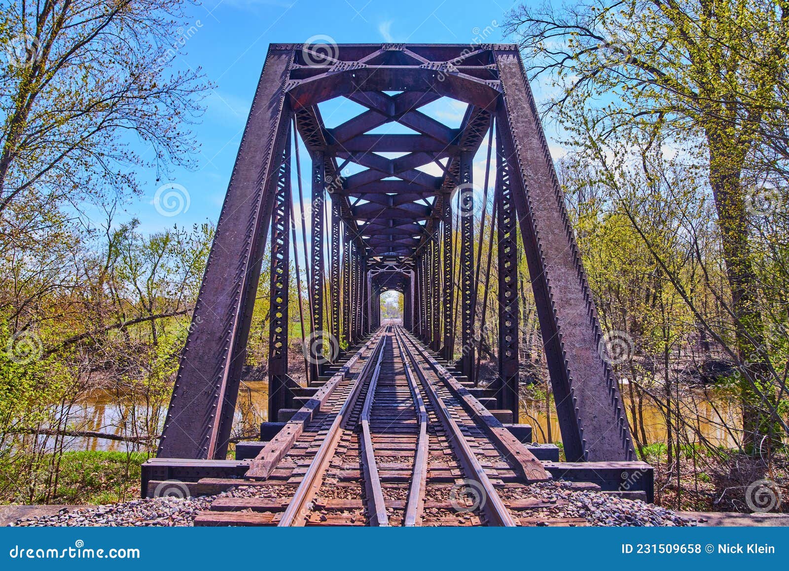 Tall Steel Train Track Bridge Over Water Stock Photo - Image of ...