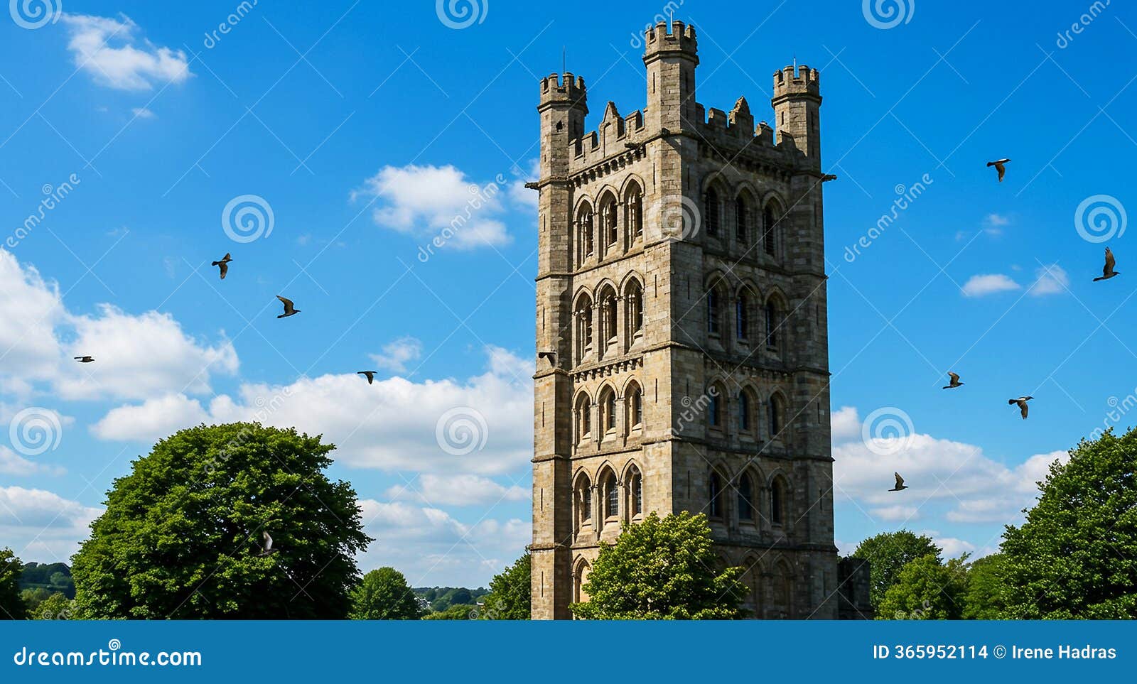 Tall Stone Tower With Gothic Architecture, Featuring Arched Windows And ...