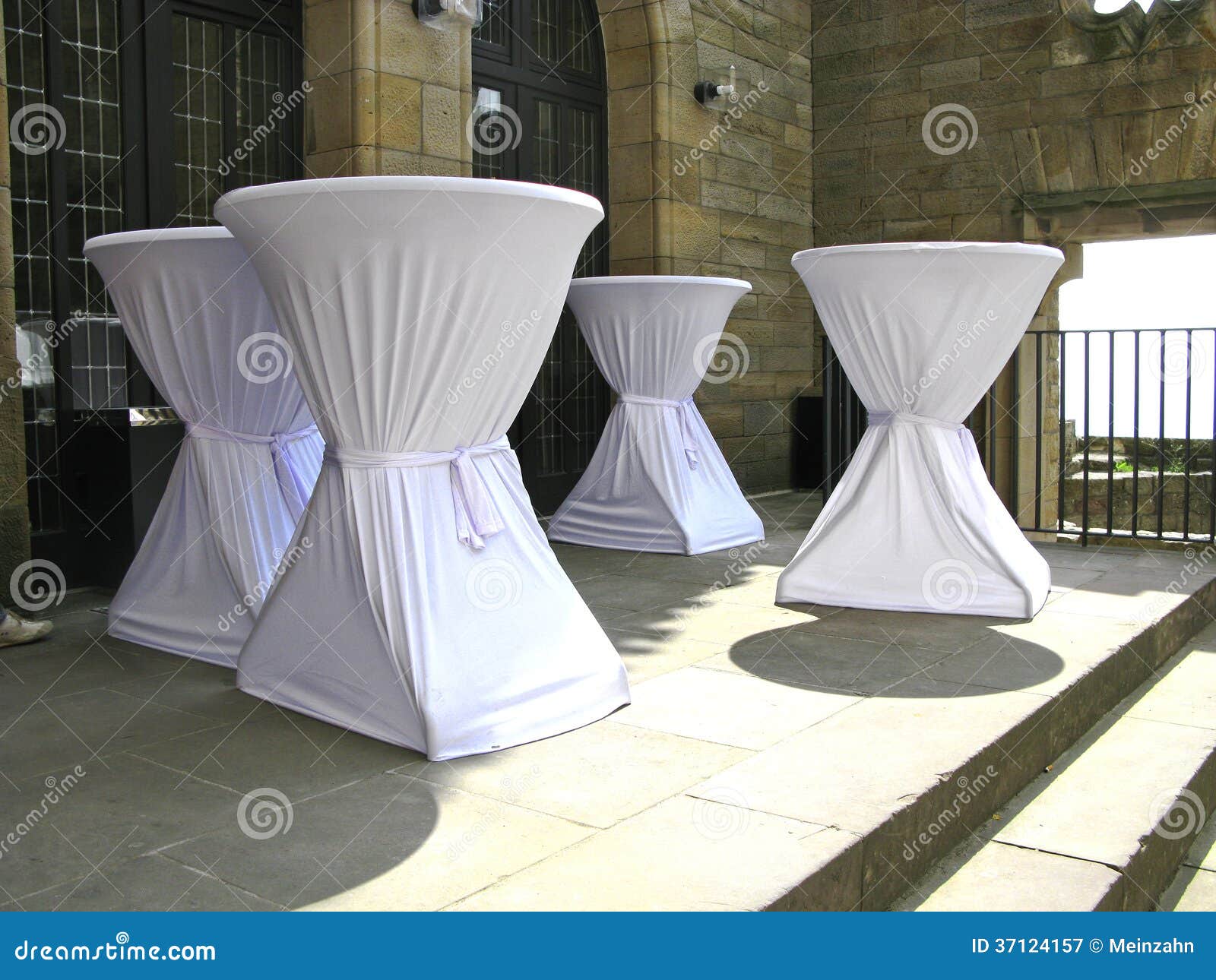 Tall Tables with White Tablecloths at the Reception Area Stock Image ...