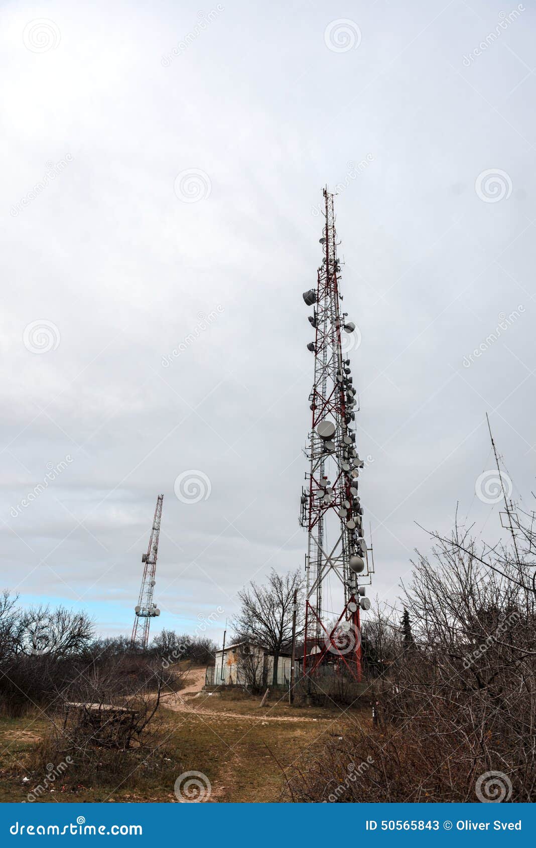 Tall Telecommunication Tower Stock Image - Image of station, parabola ...