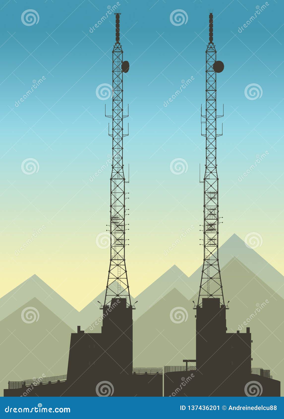Telecommunication Tower A Falling Signal On The City. Vector ...