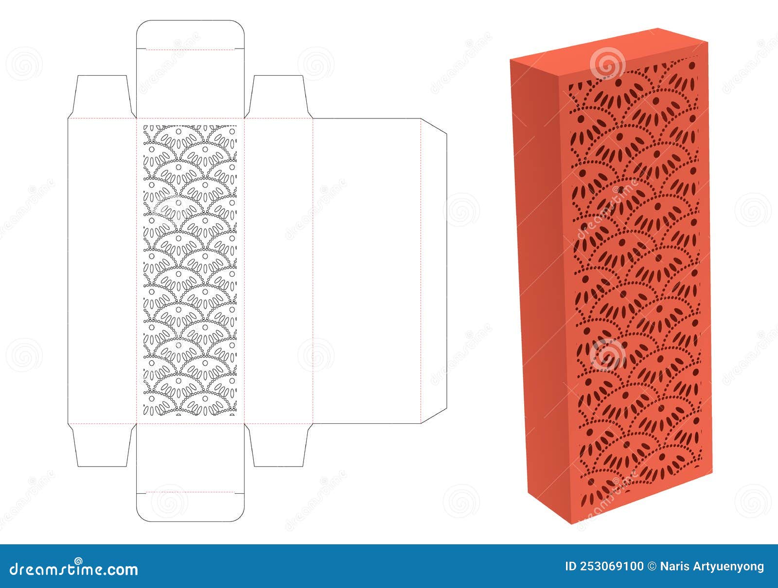 Tall and Tin Box with Stenciled Japanese Pattern Die Cut Template and ...