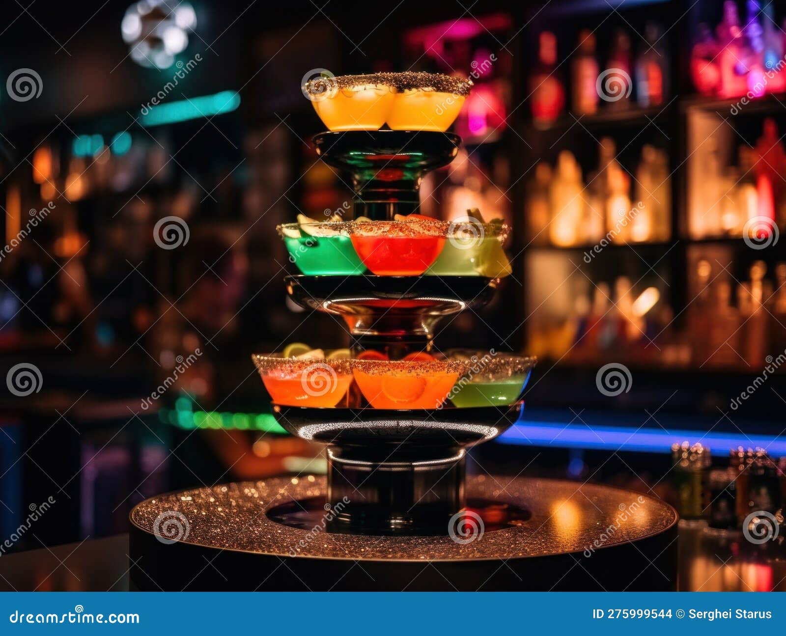 A Tall Tower of Drinks on a Bar. AI Generative Image. Stock Photo ...