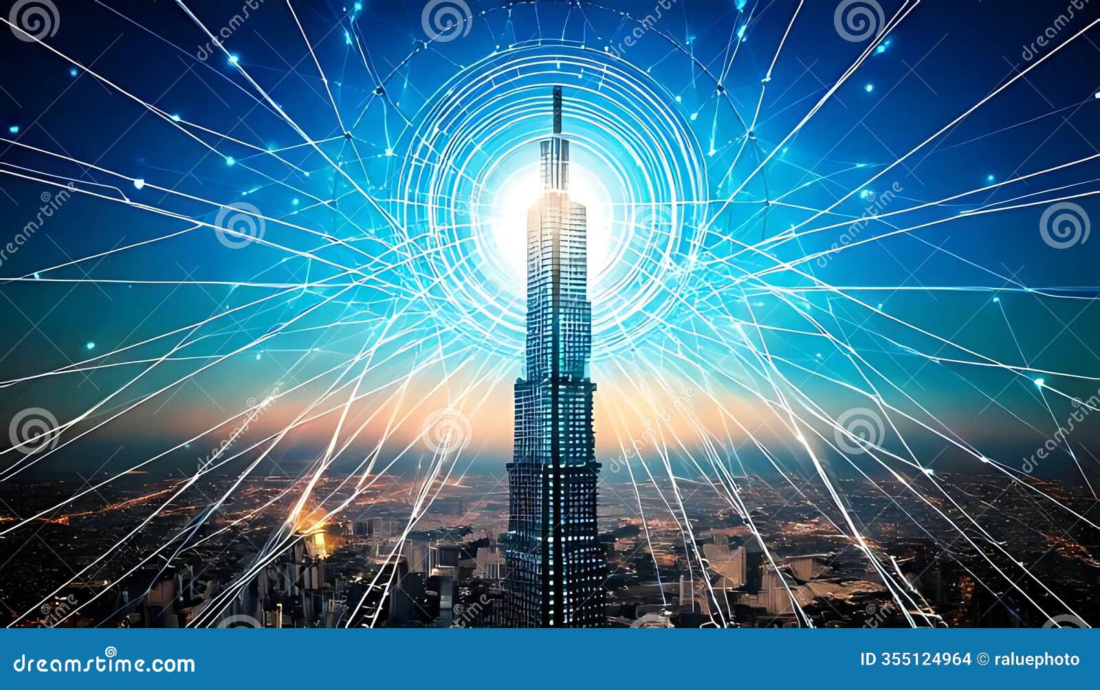 A Tall Tower Radiates Connections, Spreading Data Across a Cityscape in ...