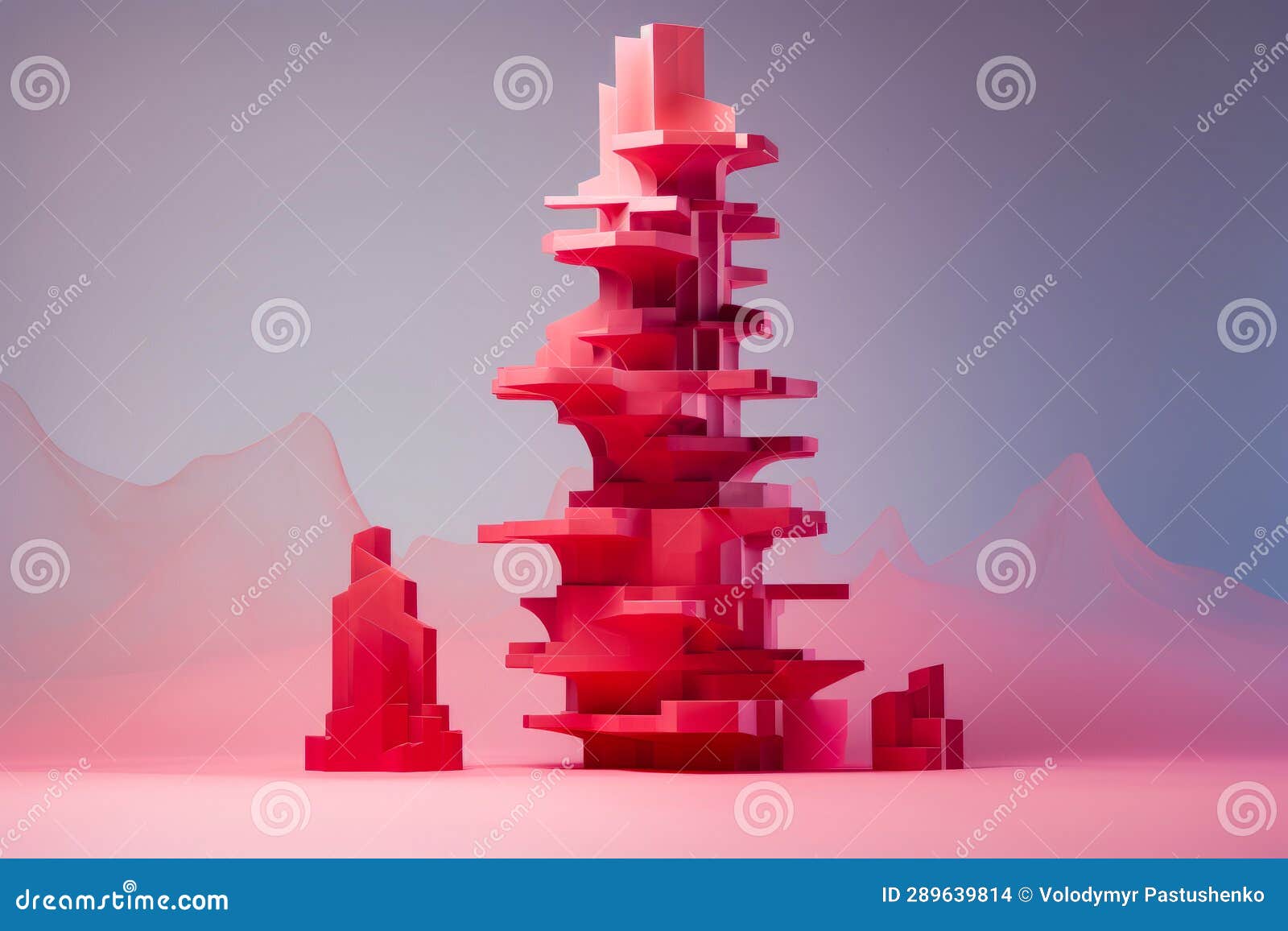 Tall Tower of Red Blocks in Front of Mountain. Generative AI Stock ...