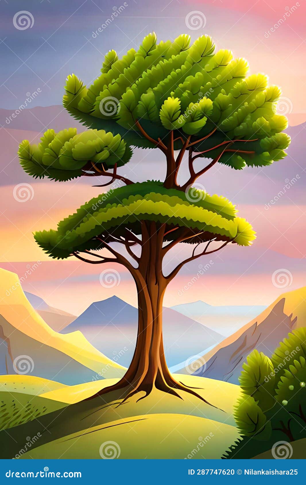 A tall tree in a hill stock illustration. Illustration of brown - 287747620