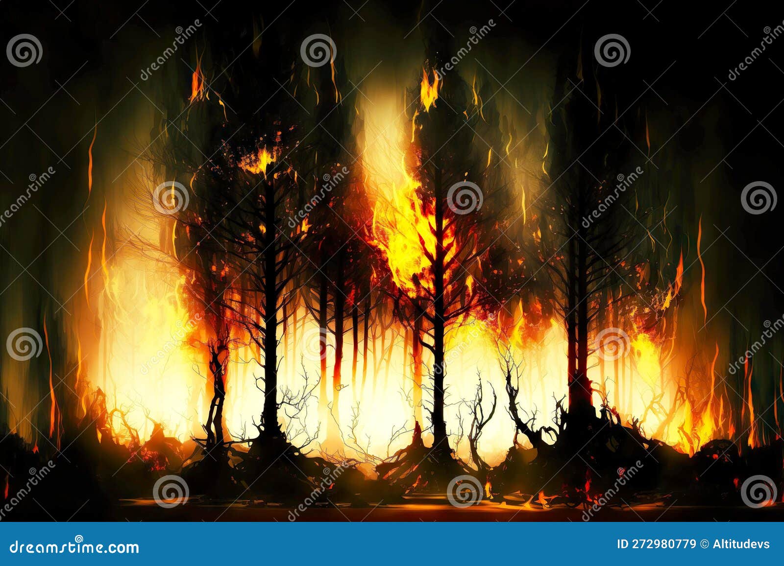 Tall Trees Engulfed in Flames during Forest Wildfire Stock Image ...