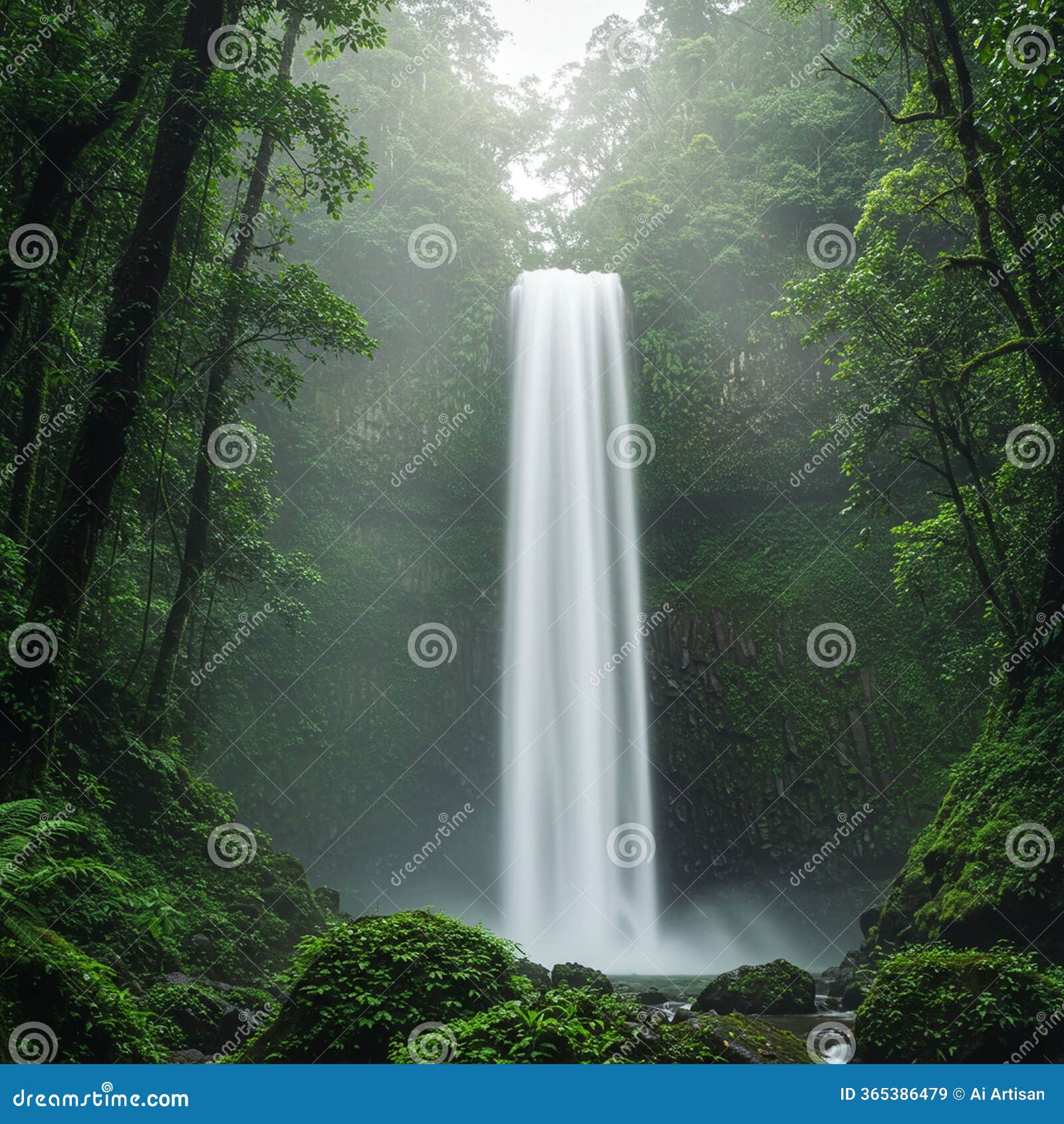 A Rainforest With Lush Greenery And A Waterfall Cascading Into The Pool ...