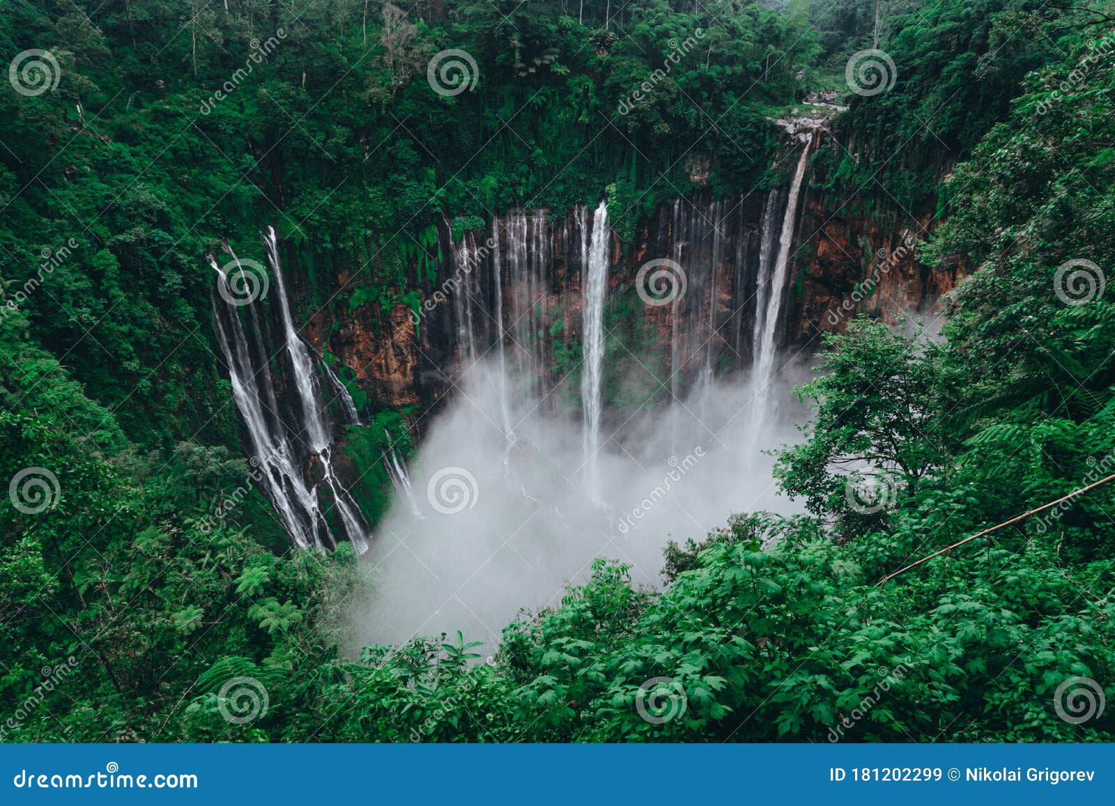 Tall Waterfall in the Middle of a Forest on Java Island Stock Image ...