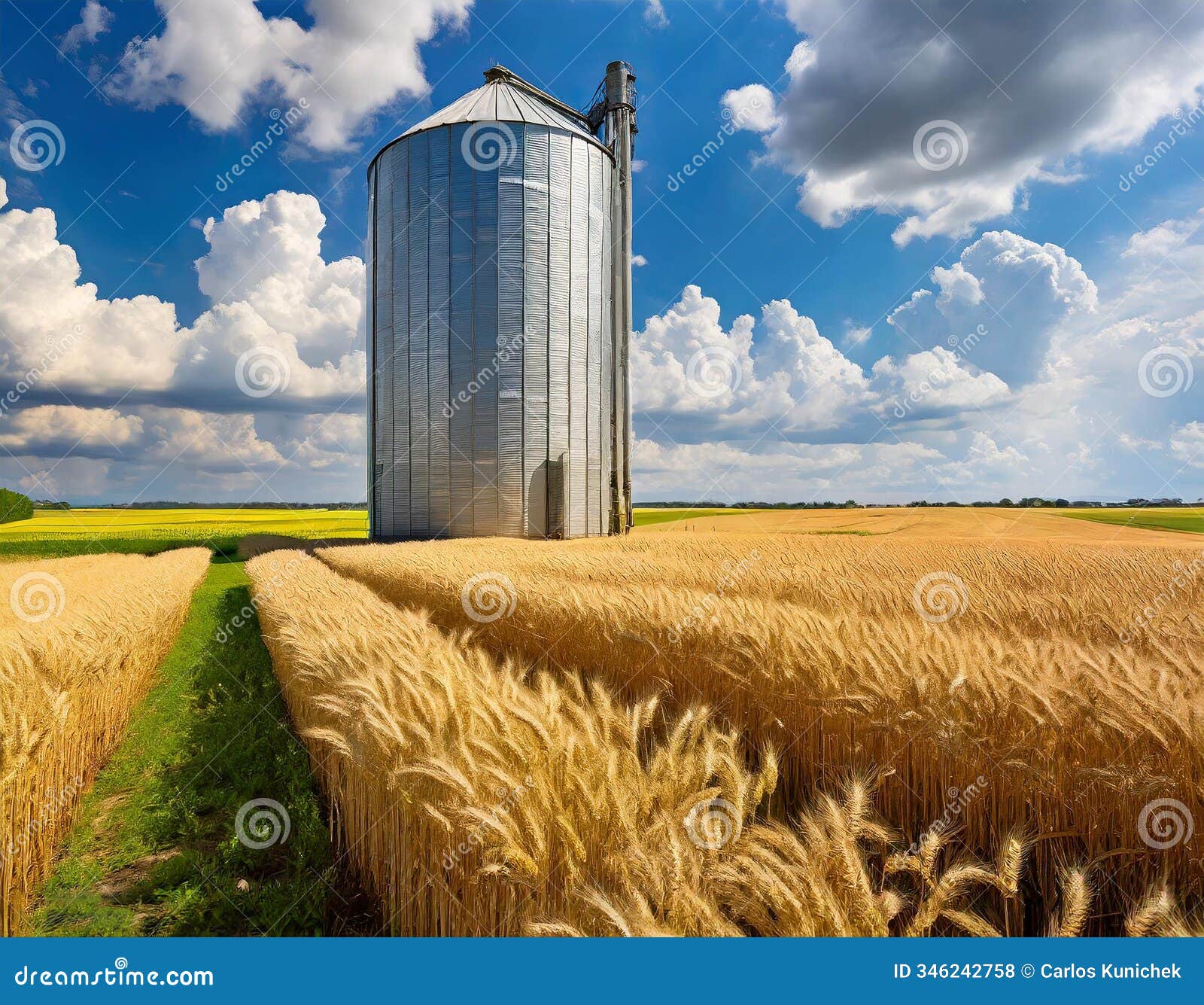 A Tall Wheat Silo Features a High Definition Image of Serene Endless ...