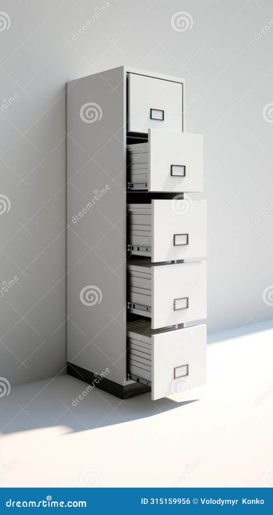 A Tall White Filing Cabinet with Five Drawers Stock Photo - Image of ...