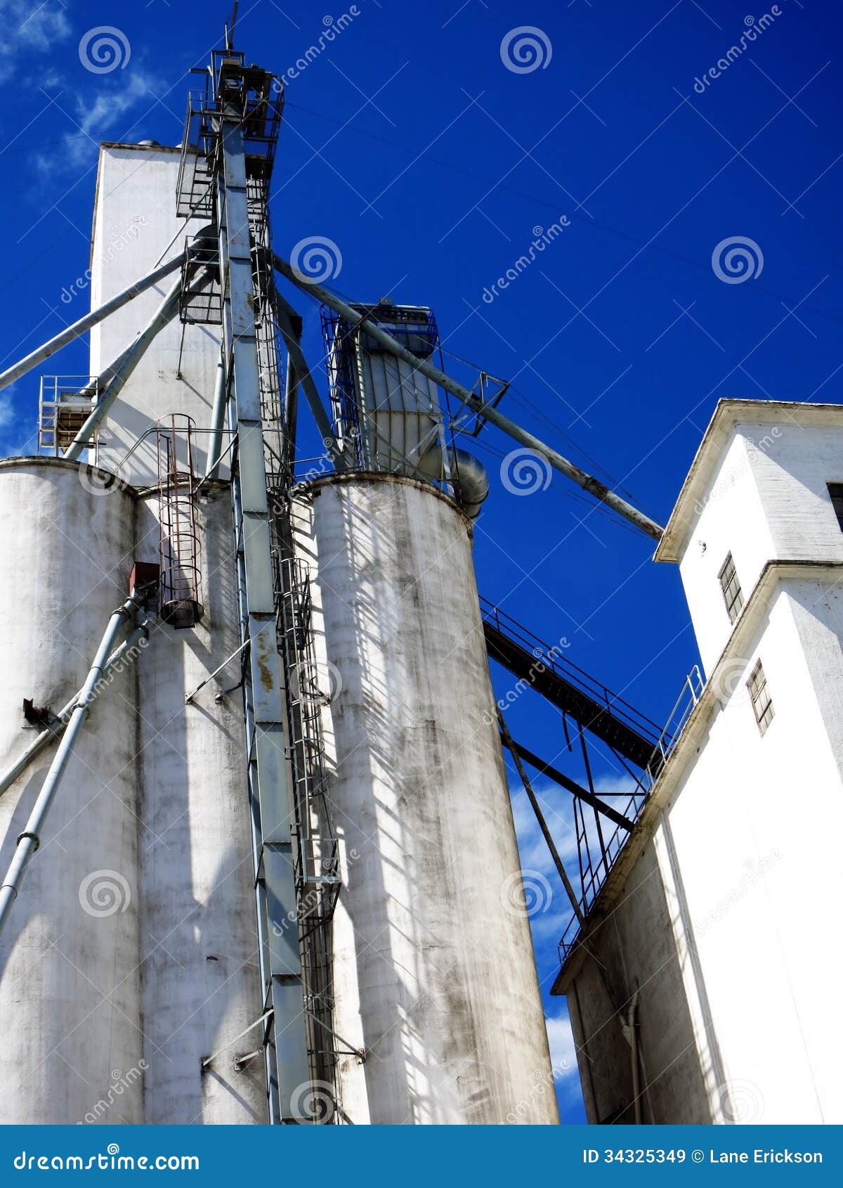 Tall White Grain Storage with Blue Sky Stock Image - Image of grainery ...