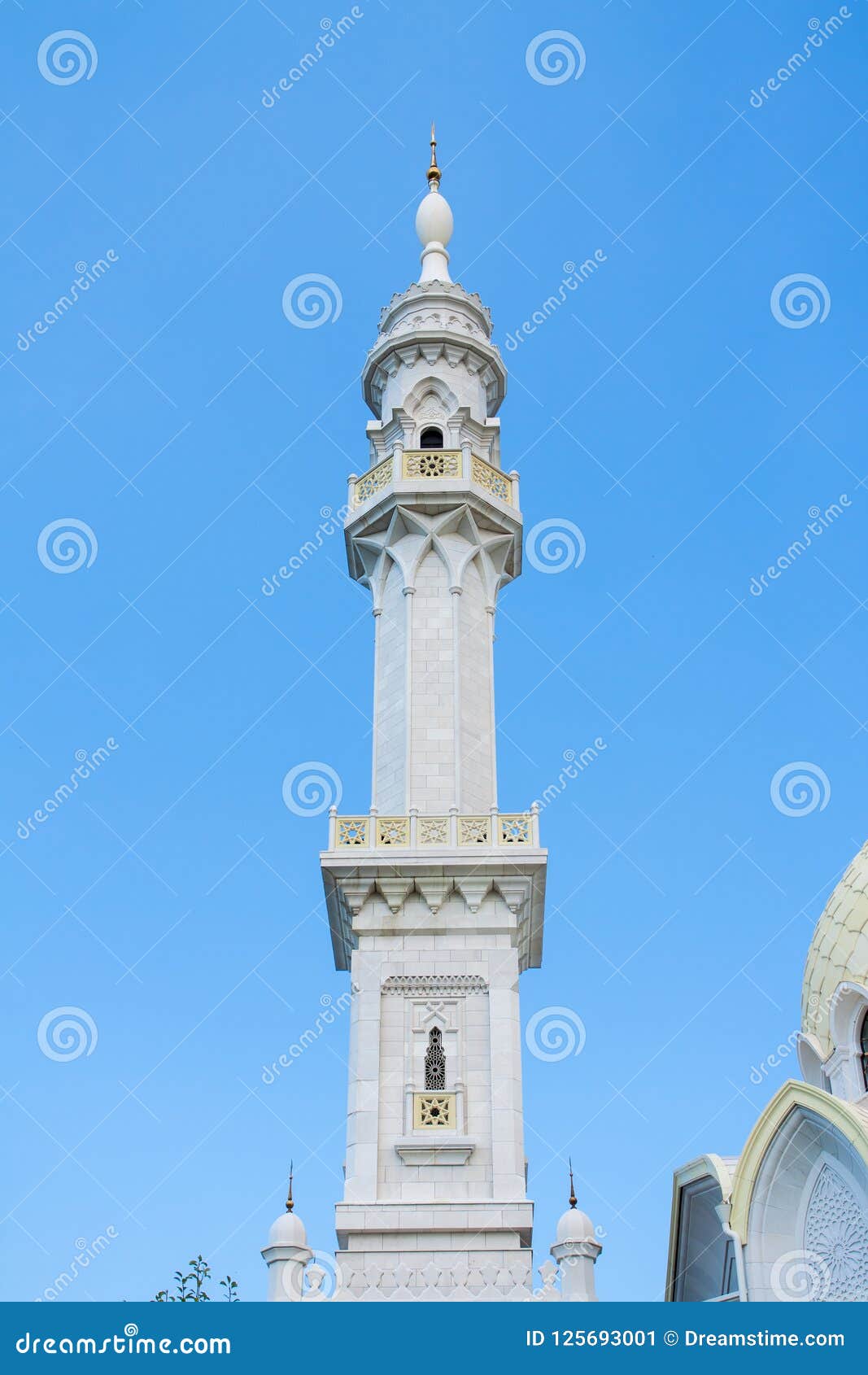 The Tall, White Tower of the Mosque. Stock Image - Image of culture ...