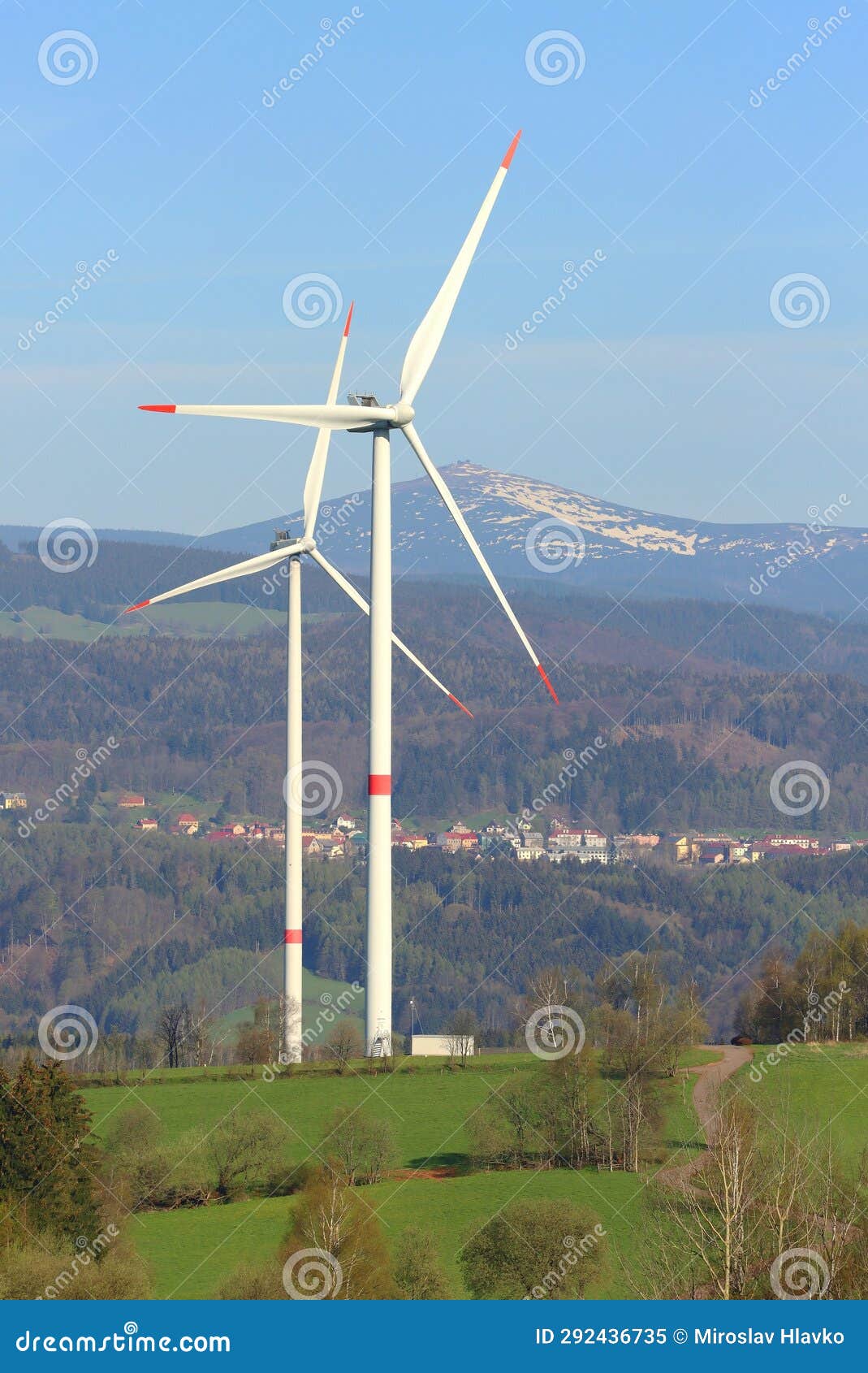 Tall Wind Power Plants in Spring Landscape Stock Image - Image of plant ...