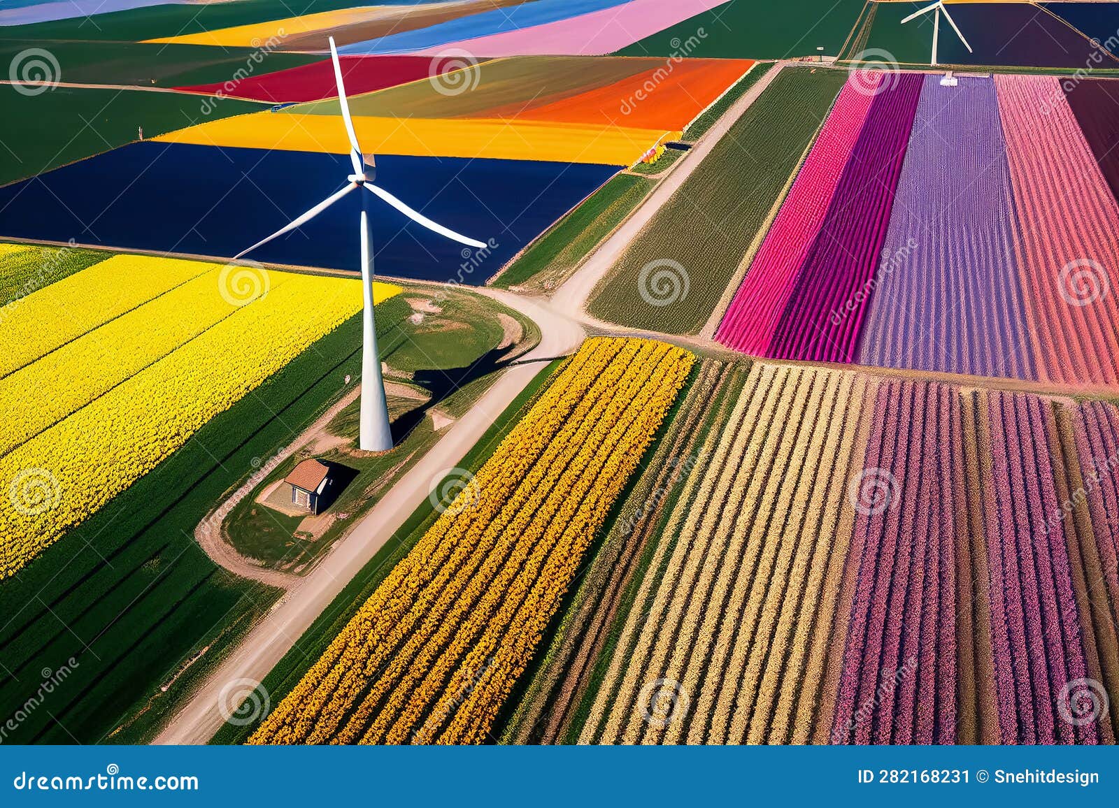 Tall Windmill, at the Sprawling Colorful Tulip Fields, Generative AI ...