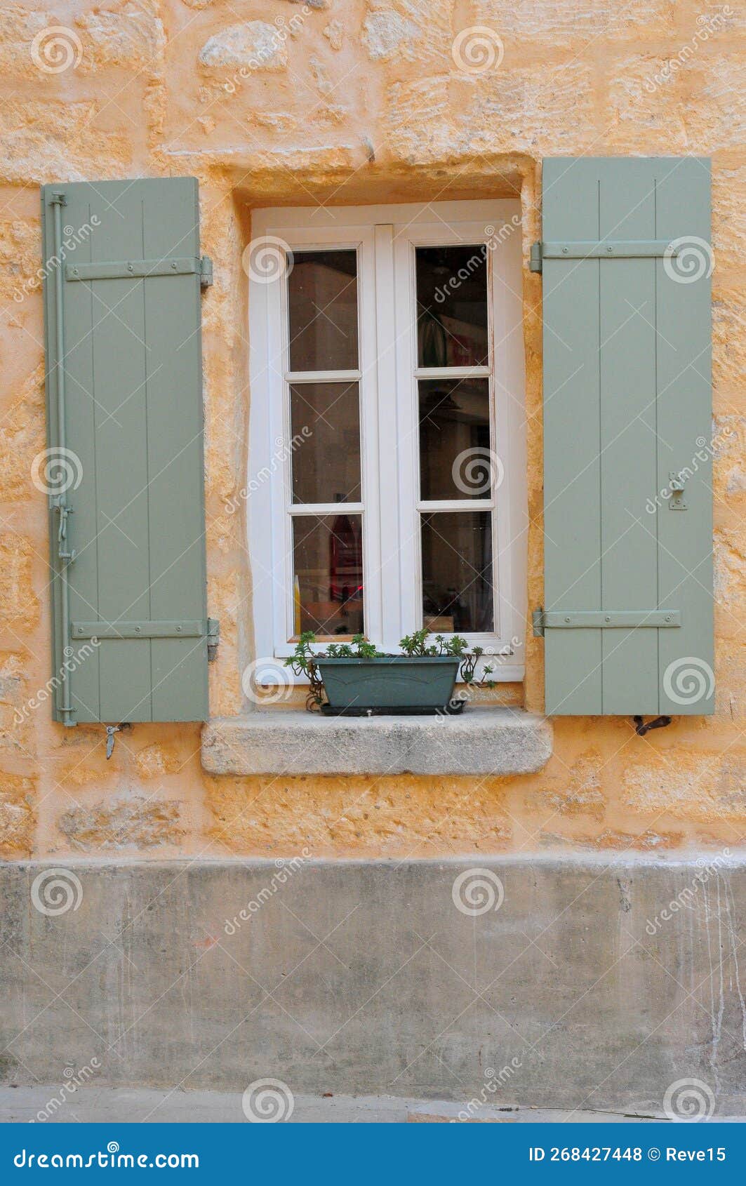 Tall Window with Open, Green, Wood, Shutters Stock Photo - Image of ...