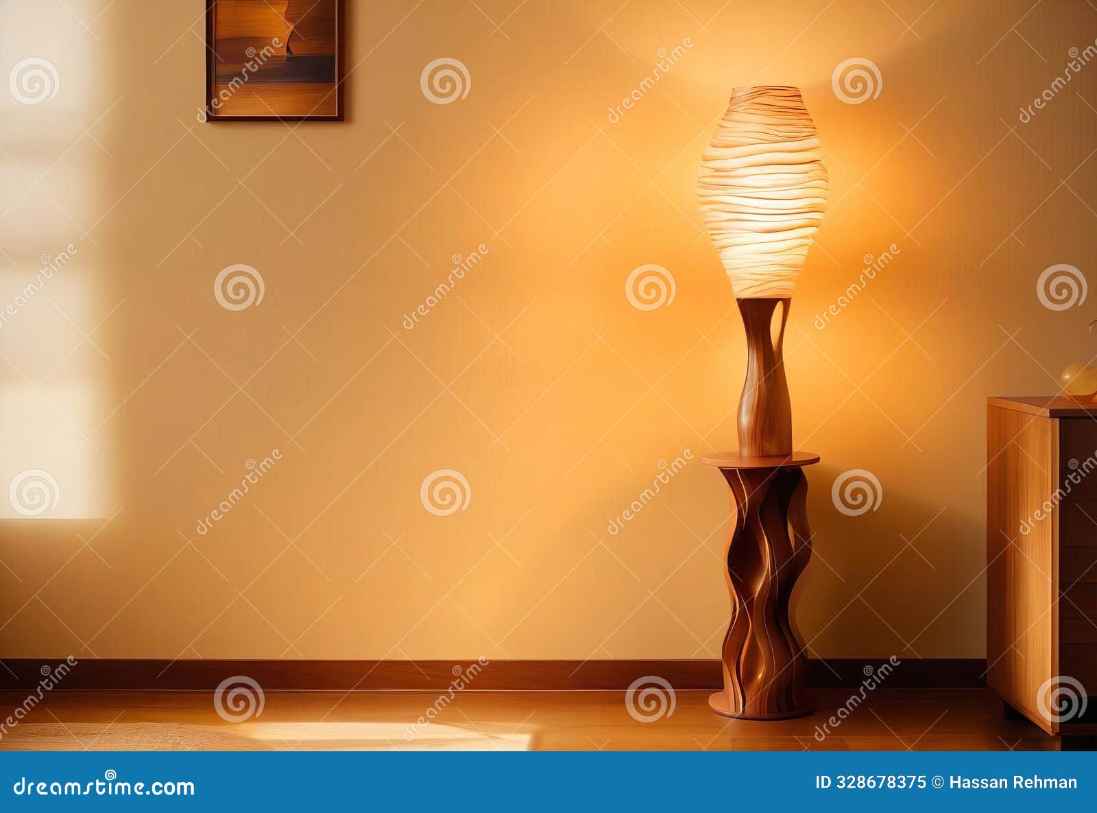 A Tall, Wooden Floor Lamp with an Abstract Stock Illustration ...