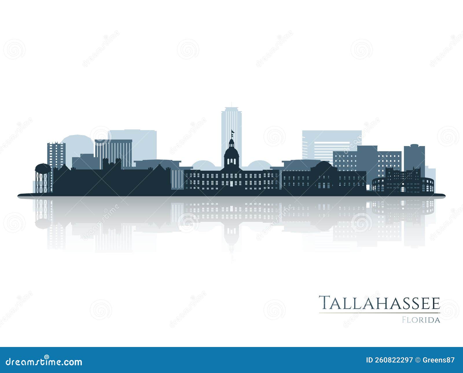 Tallahassee Skyline Silhouette With Reflection Stock Vector