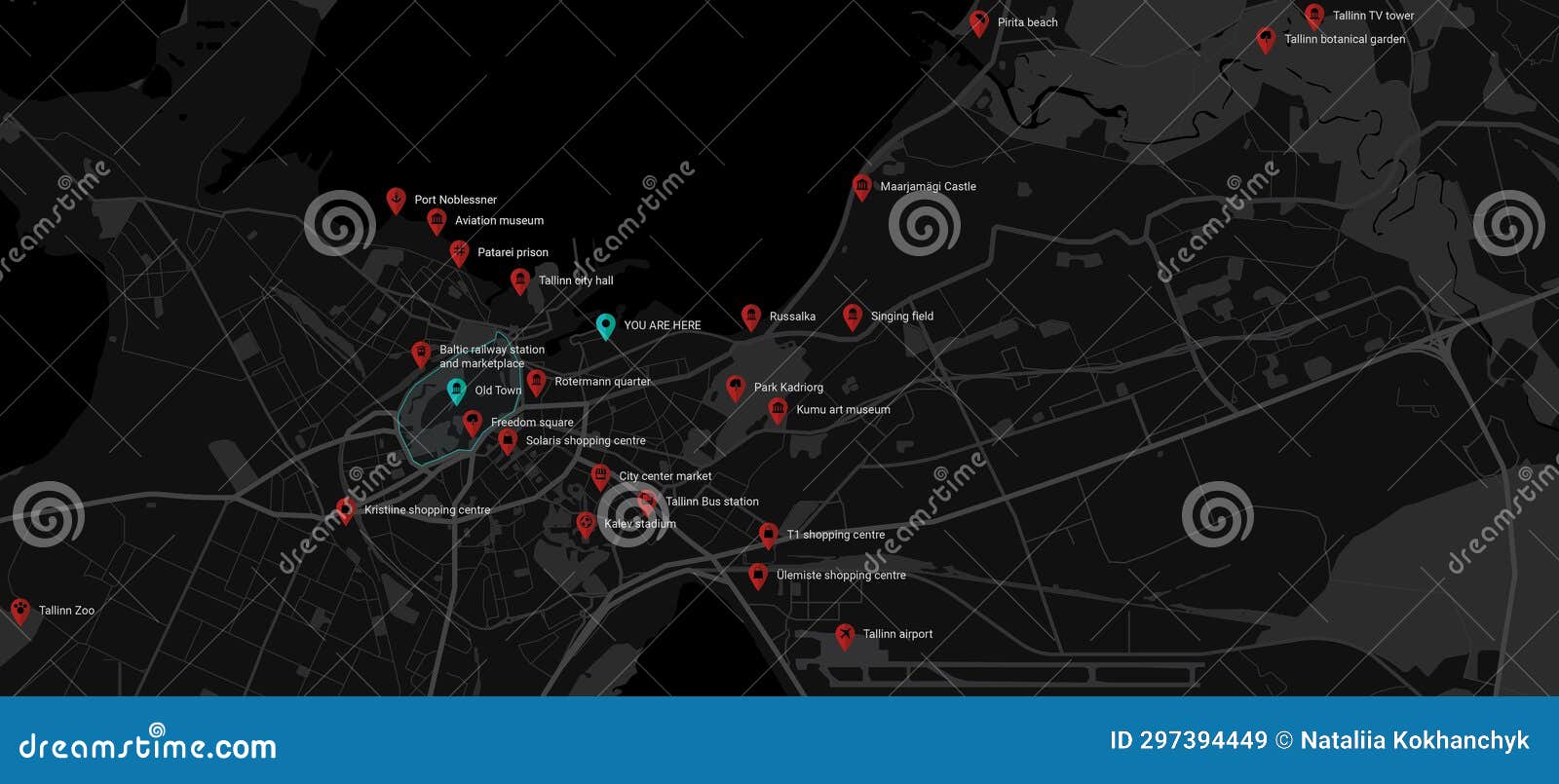 Tallinn Downtown Touristic Map with Sightseeing Places Highlighted ...