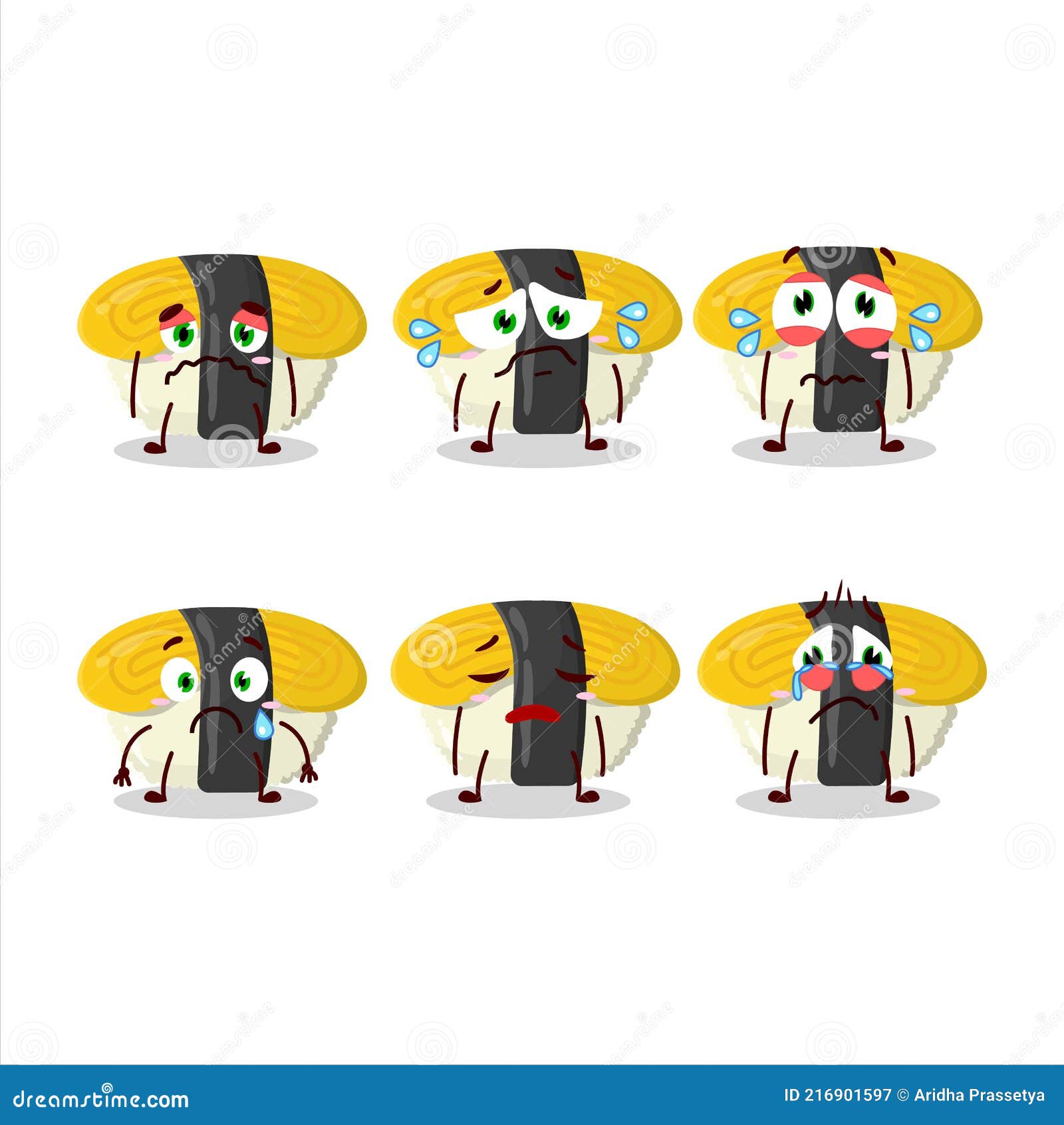 Tamago Sushi Cartoon Character with Sad Expression Stock Illustration ...