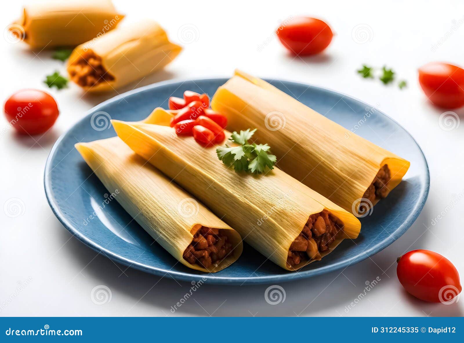 Tamales with Meat and Vegetables on a Plate Stock Illustration ...