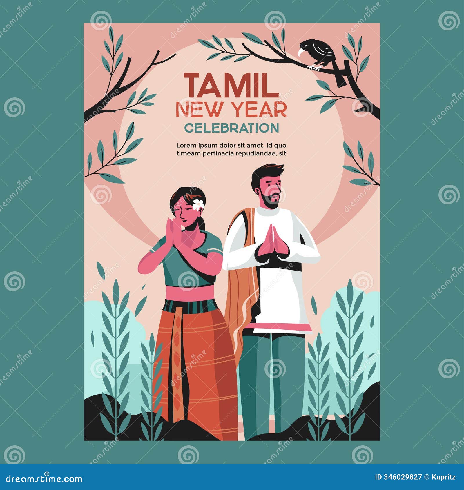 Happy Tamil New Year Poster or Flyer with Couple Pray Background Stock ...