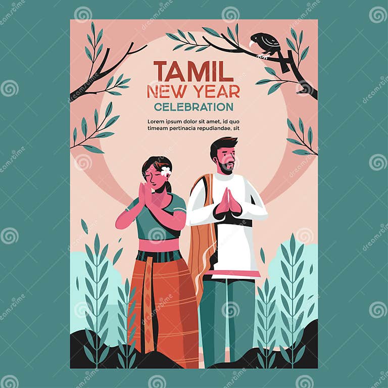 Happy Tamil New Year Poster or Flyer with Couple Pray Background Stock ...