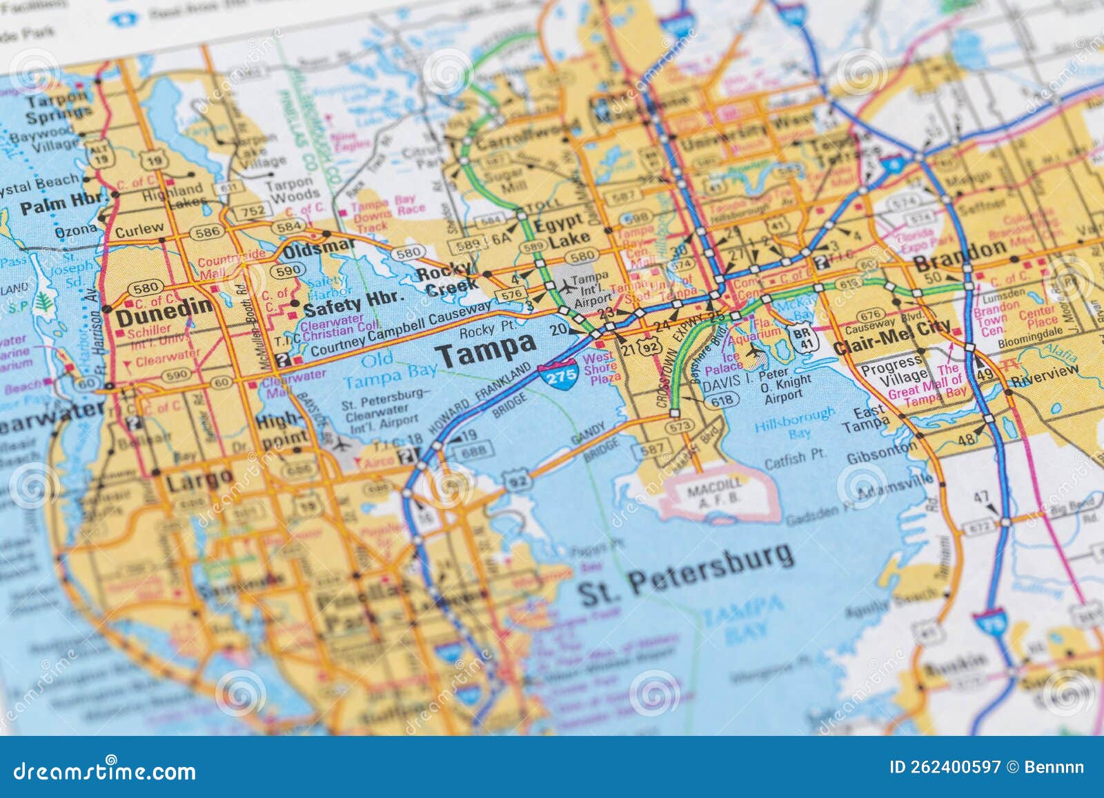 Tampa on a map of USA. stock image. Image of journey - 262400597