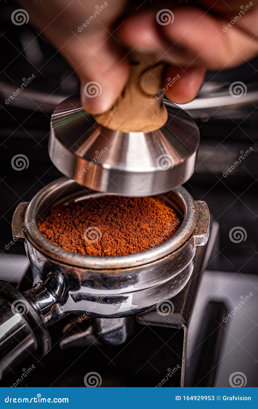 Tamped espresso coffee stock image. Image of handle - 164929953