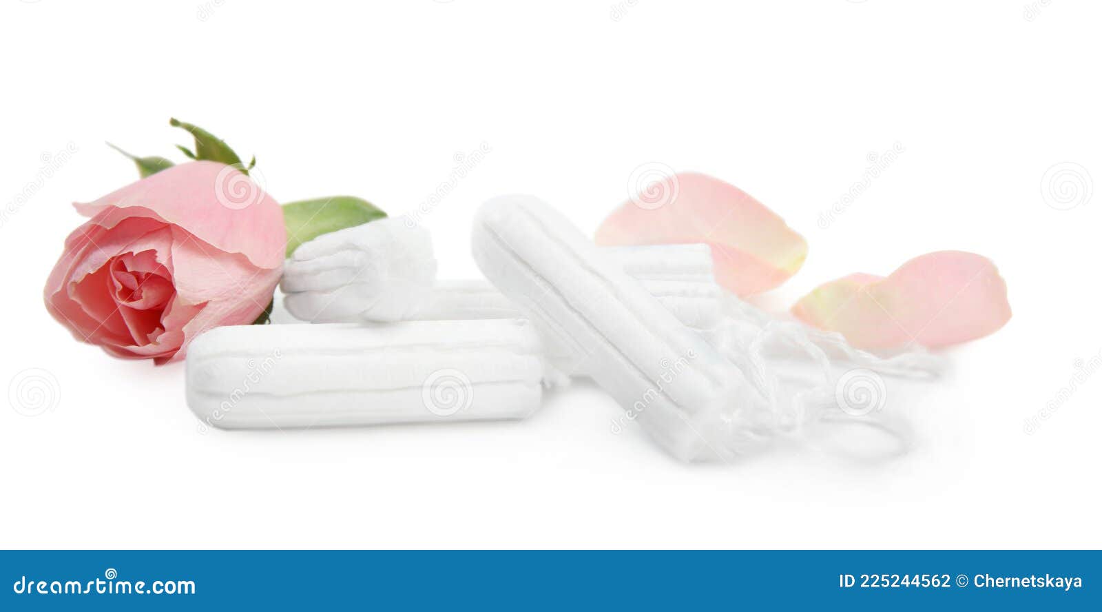 Tampons and Beautiful Rose on White Background Stock Photo - Image of ...