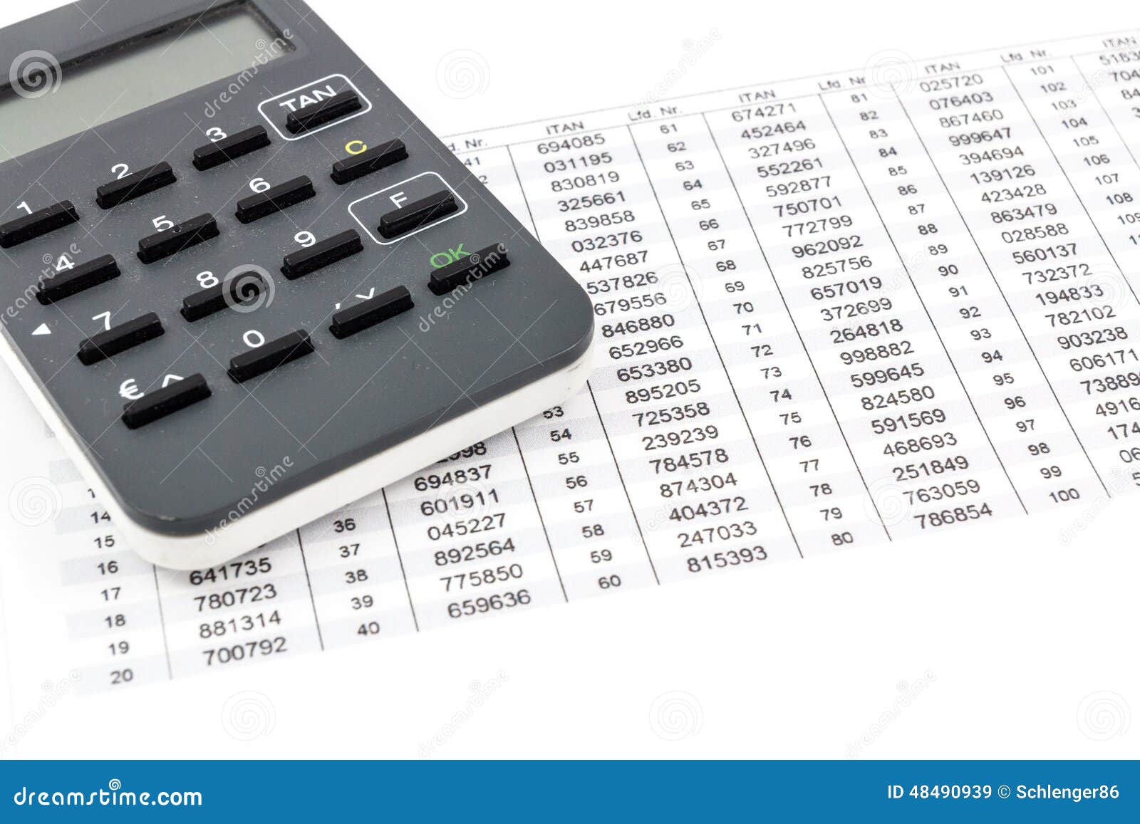 TAN generator and TAN list stock image. Image of bank - 48490939