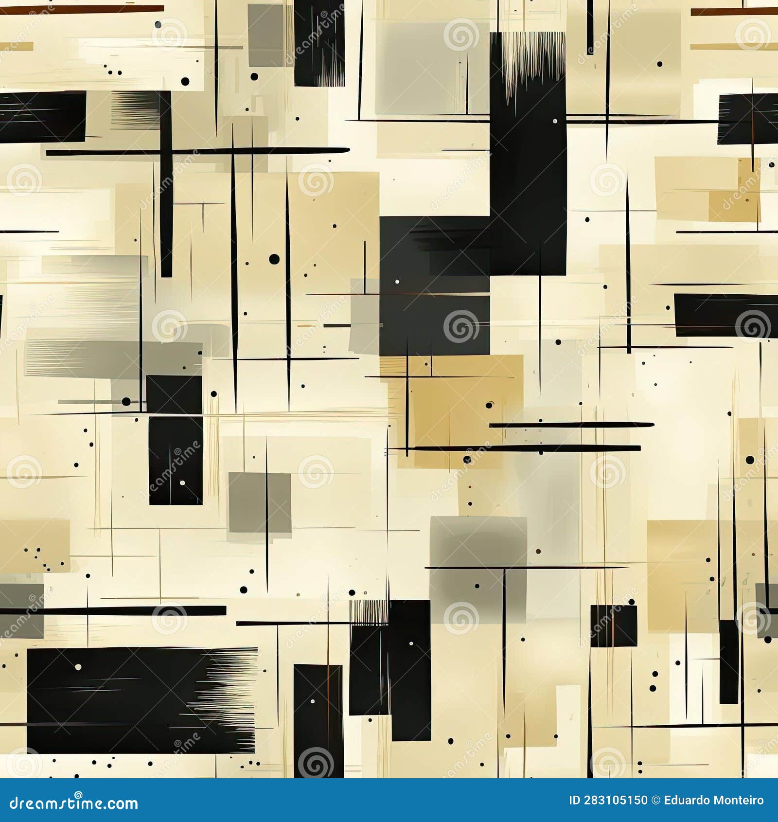 Tan and Gray Abstract Pattern with Black Blocks in a Brushed Style ...