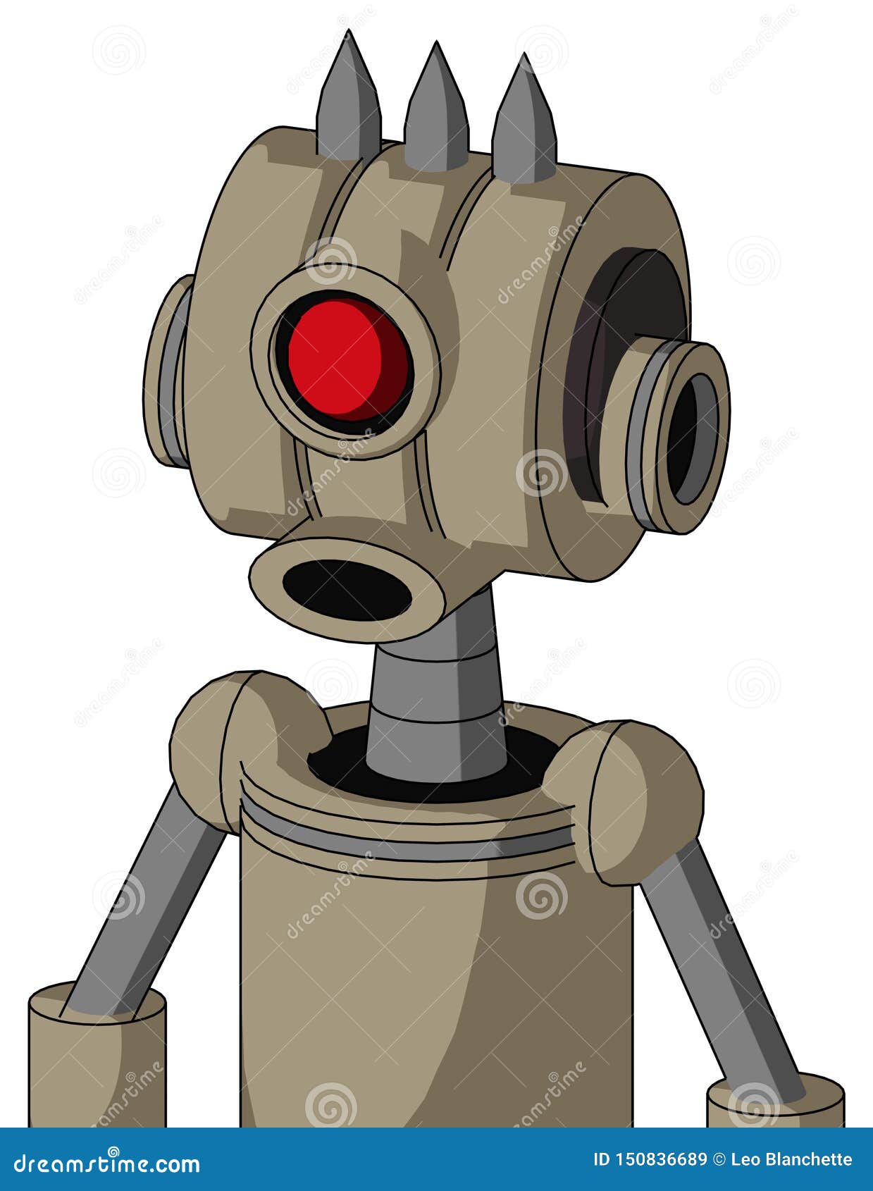 Tan Robot With Multi-Toroid Head And Round Mouth And Cyclops Eye And ...