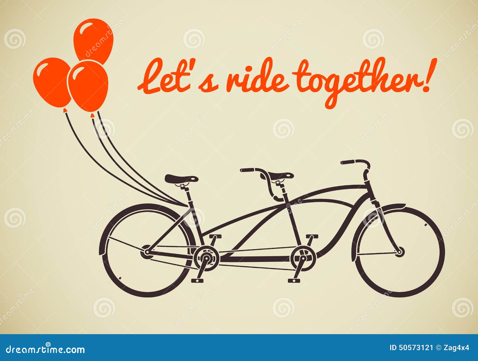 Tandem Bicycle with Balloons Stock Illustration - Illustration of ...