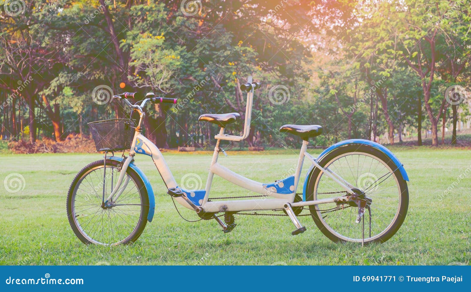 Tandem bicycle in the park stock image. Image of summer - 69941771