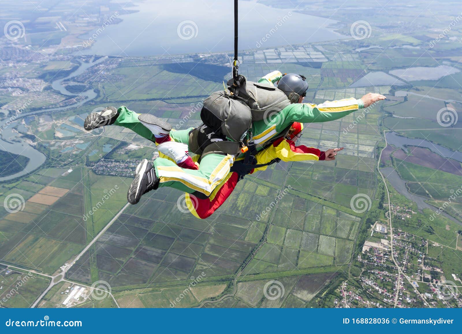 Skydiving Photo Tandem Jump in Free Fall. Stock Photo - Image of ...