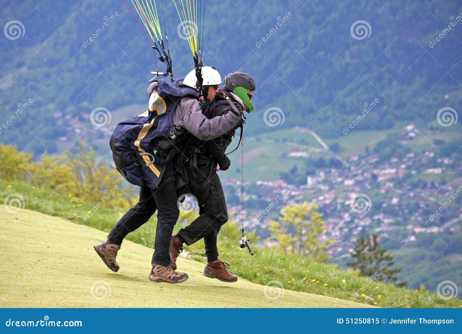 Tandem Paraglider Launching Stock Image - Image of hill, kite: 51250815
