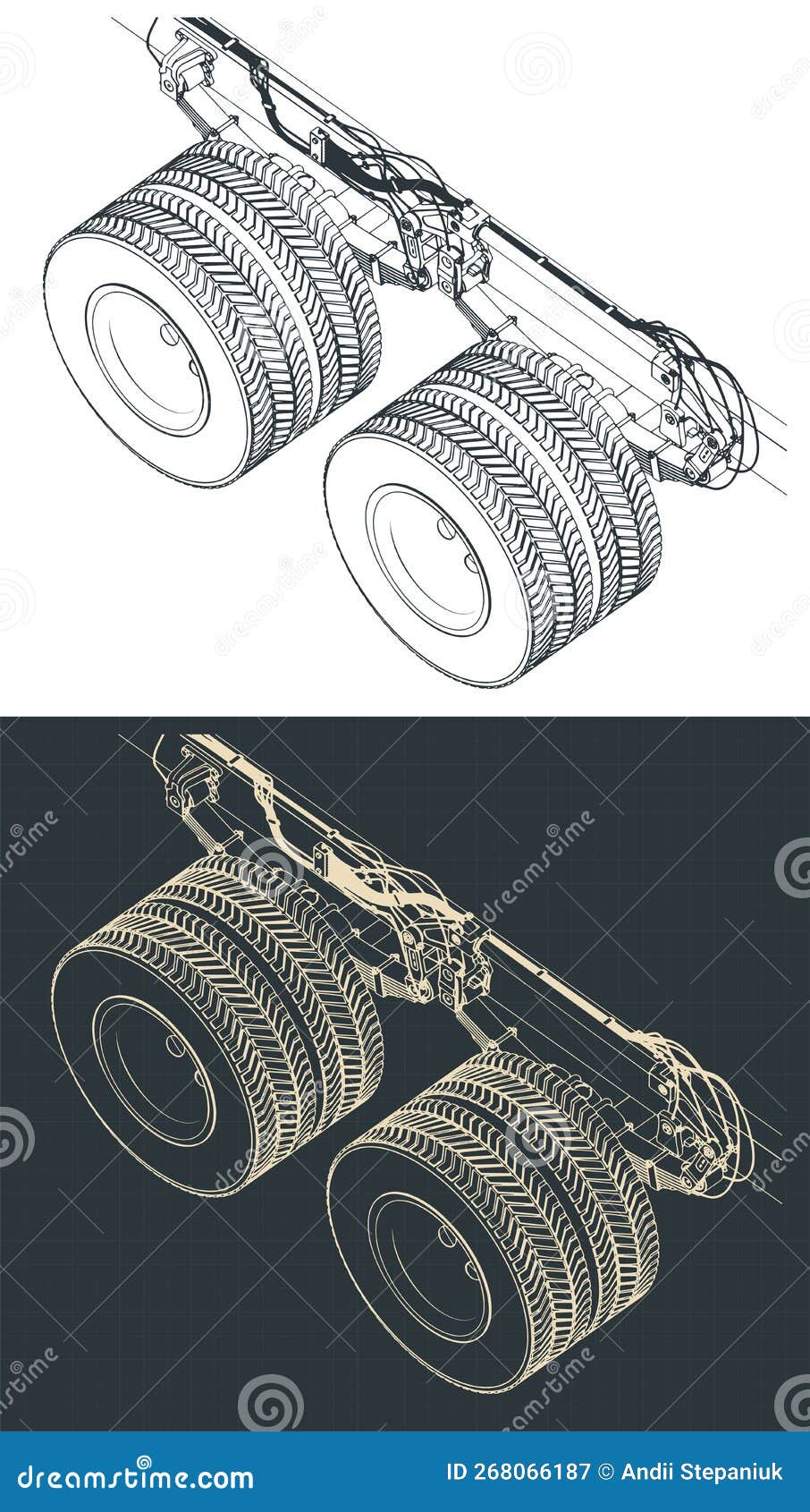 Tandem Truck Axle Suspension Isometric Blueprints Stock Vector ...
