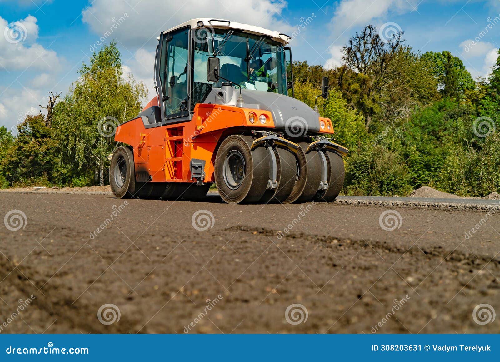 Tandem Vibration Roller Compactor Working on Asphalt Pavement ...