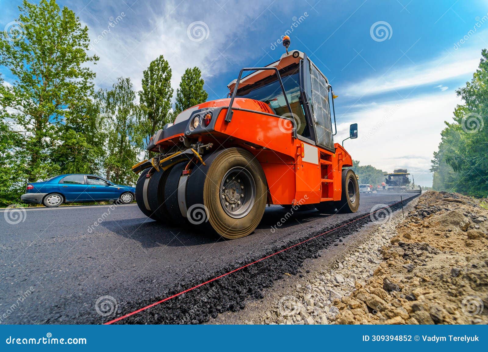 Tandem Vibration Roller Compactor Working on Asphalt Pavement ...
