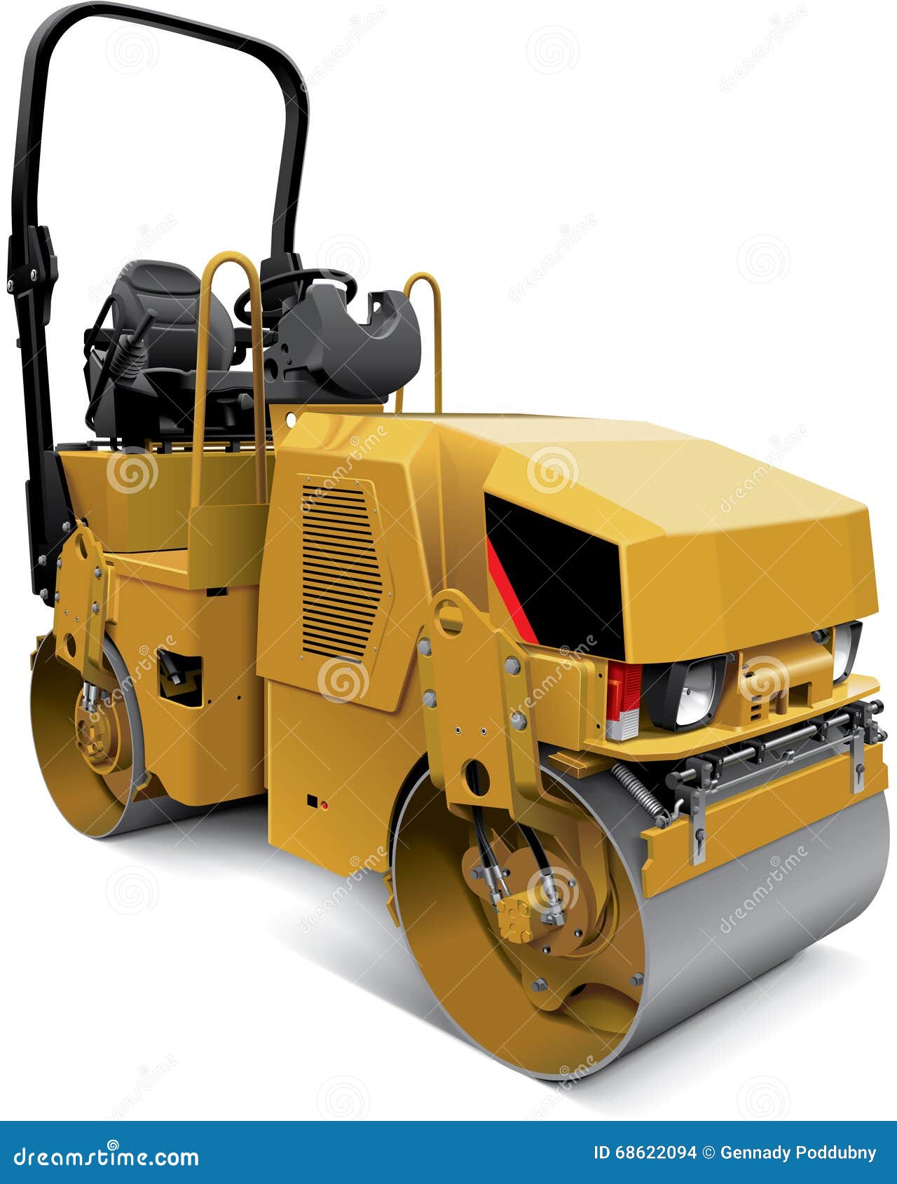 Vibratory Roller In Outline Style. Side, Back And Front View ...