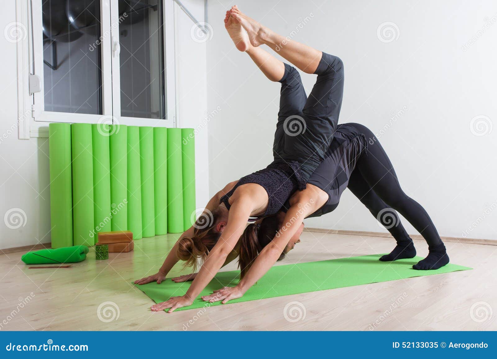 Tandem yoga stock image. Image of leisure, cooperation - 52133035