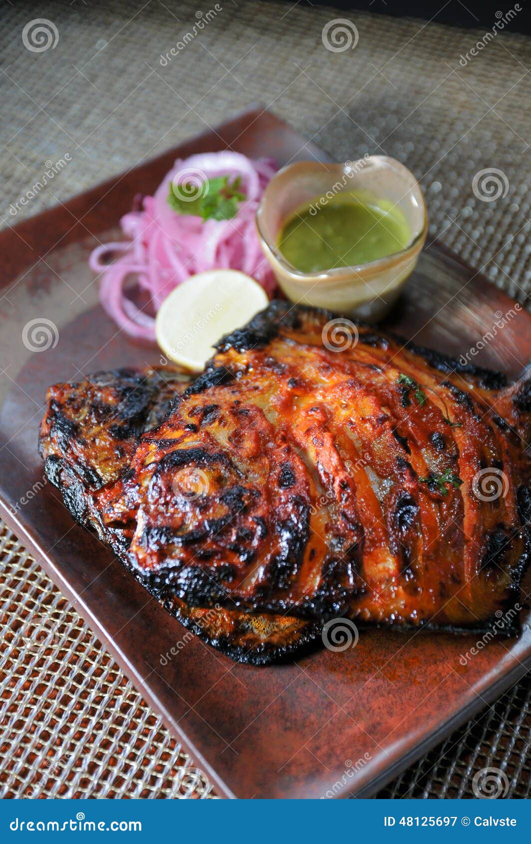 Tandoori Pomfret Fish stock image. Image of dish, crispy - 48125697