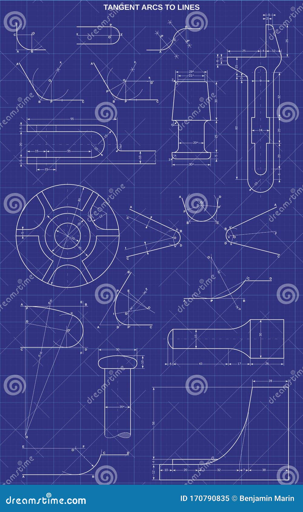 Tangent arcs to lines stock vector. Illustration of theorem - 170790835