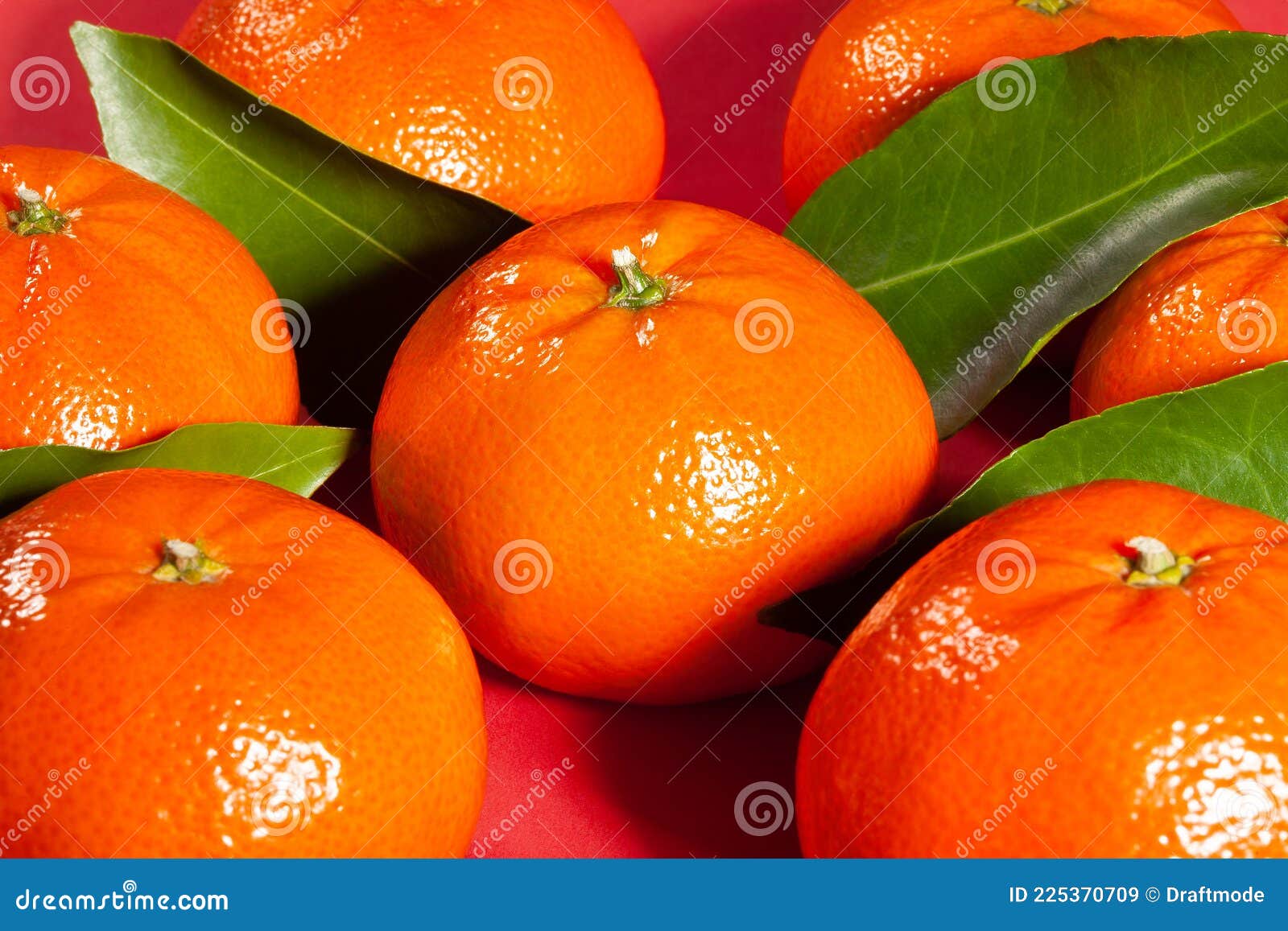 A Large Tangerine On Green Leaves Next To Two Smaller Ones On A Light ...