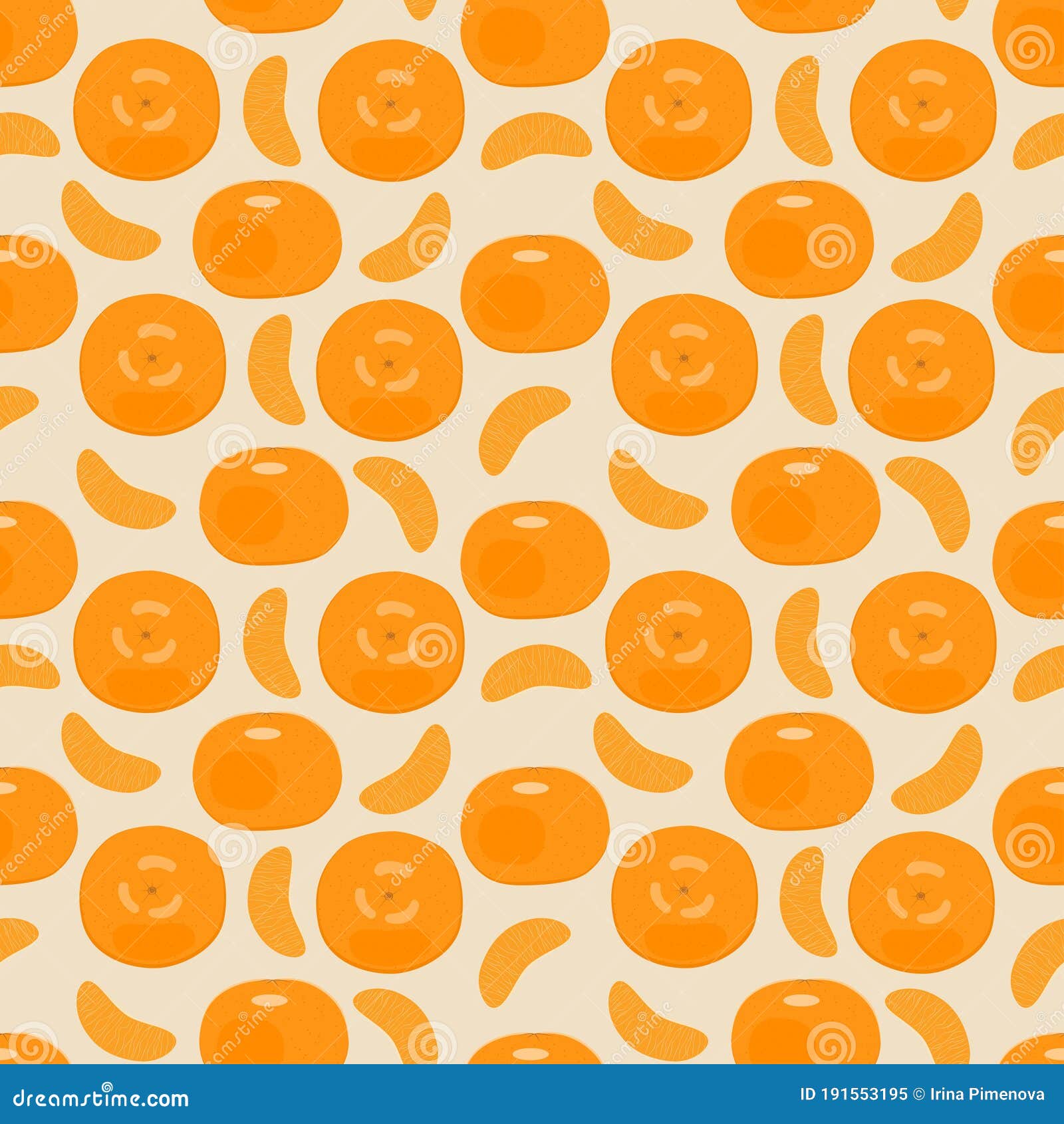 Tangerine and Tangerine Slices. Seamless Vector Pattern Stock Vector ...