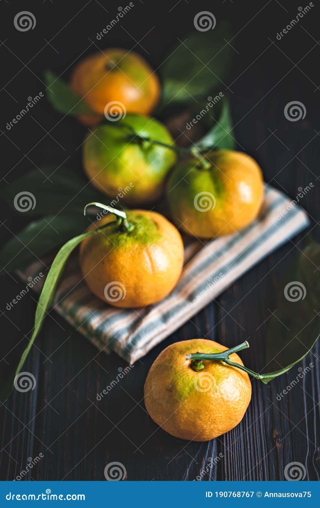 Tangerines with Leaves on an Old Fashioned Country Table. Selective ...