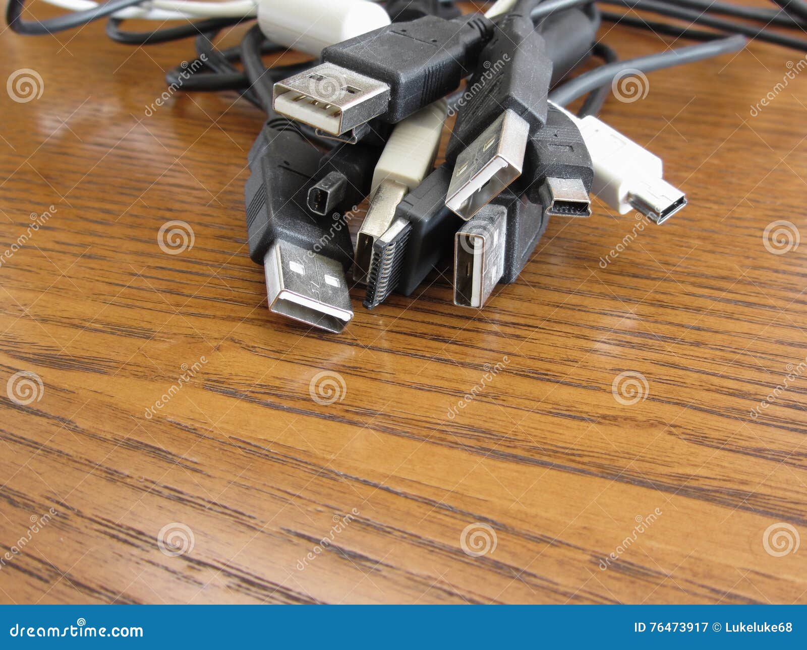 Tangle of Dusty Computer Cables with Sockets on the Table Stock Image ...
