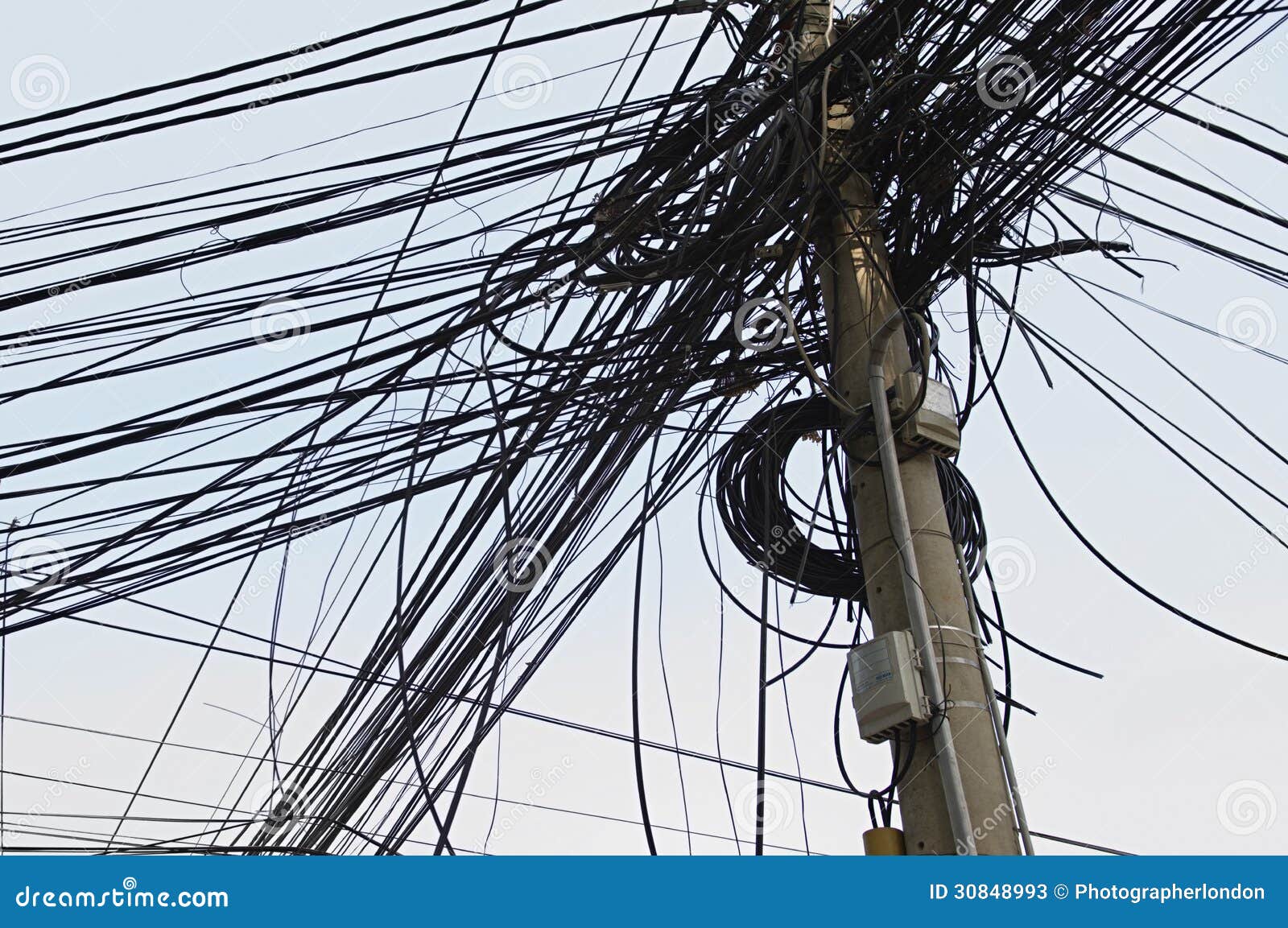 Tangle of Electrical Wires on Power Pole Stock Image - Image of ...